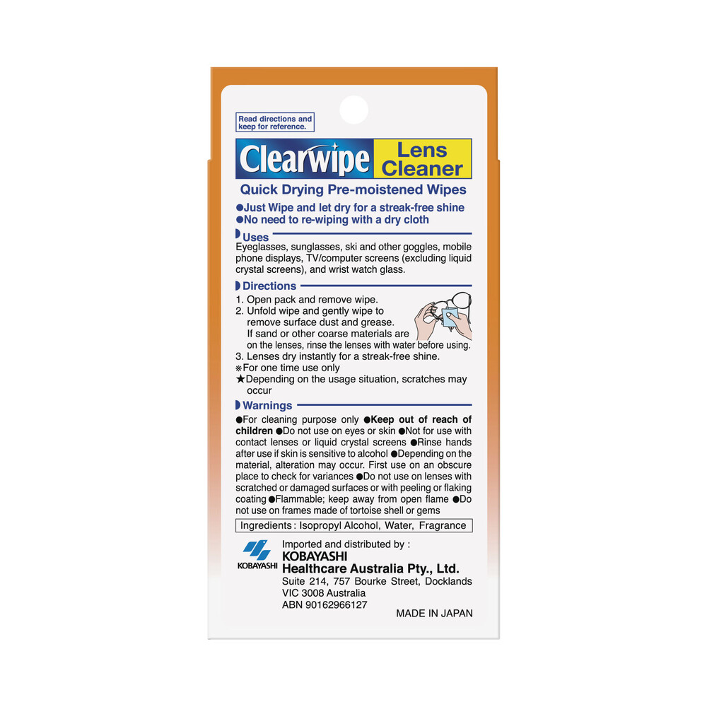 Clearwipe Lens Cleaner - Kobayashi Healthcare Australia